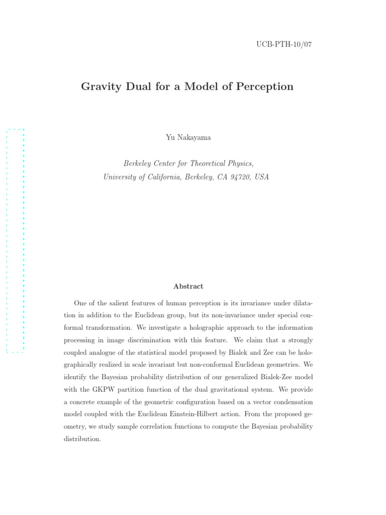 Gravity Dual For A Model of Perception | PDF | Physics | Theoretical ...