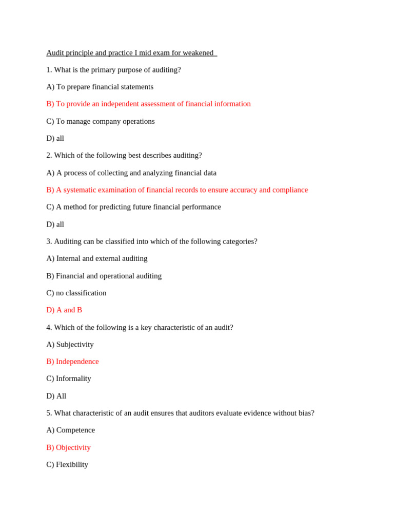 Auditing Principle and Practice I Mid Exam For Weakend | PDF | Audit ...