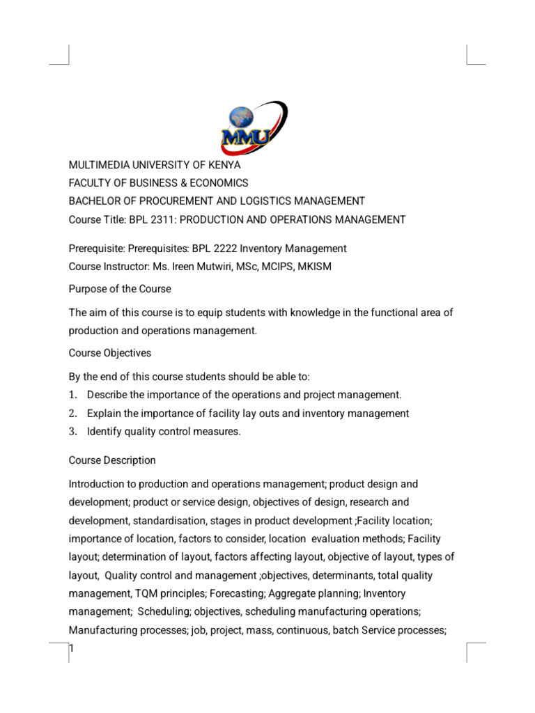 Production and Operations Management Overview | PDF | Operations ...