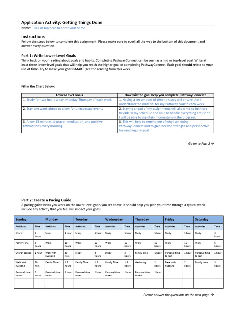 Pc101 Applicationactivity Gettingthingsdonetemplate Example | PDF | Behavior Modification