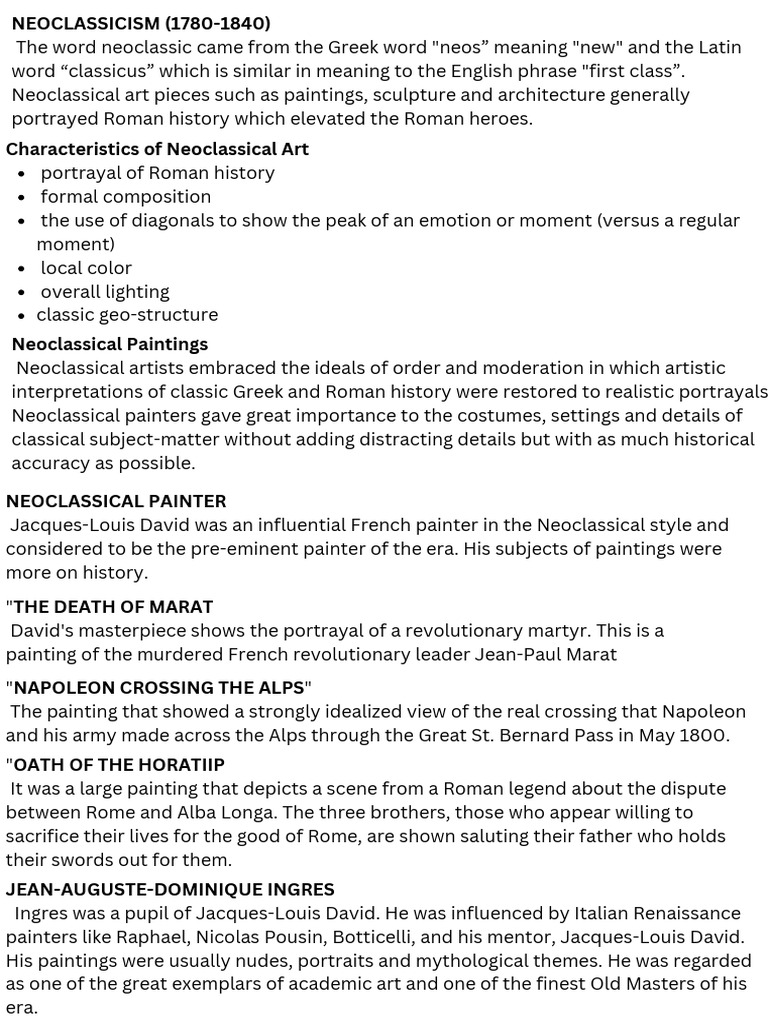 NEOCLASSICISM 1780 1840 The Word Neoclassic Came From The Greek Word ...