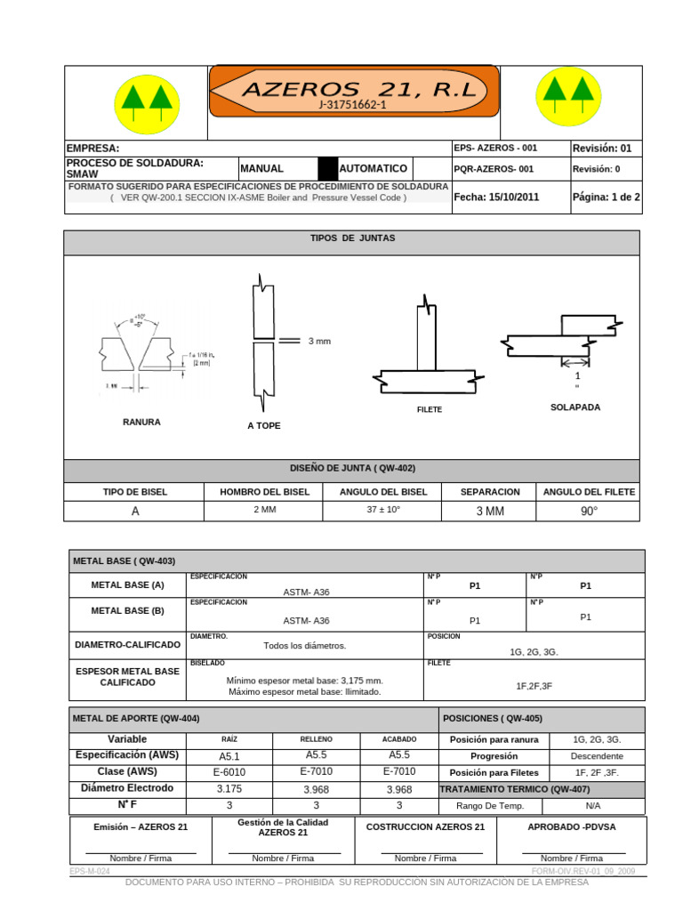 EPS-AZEROS -001 (1) | PDF | Soldadura | Construcción