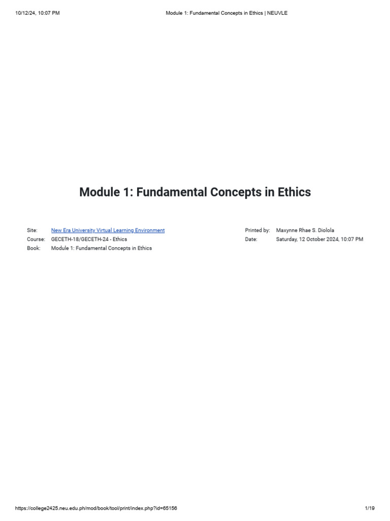 Module 1 - Fundamental Concepts in Ethics - NEUVLE | PDF | Socrates ...