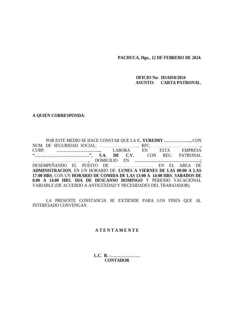 Carta Patronal Imss | PDF