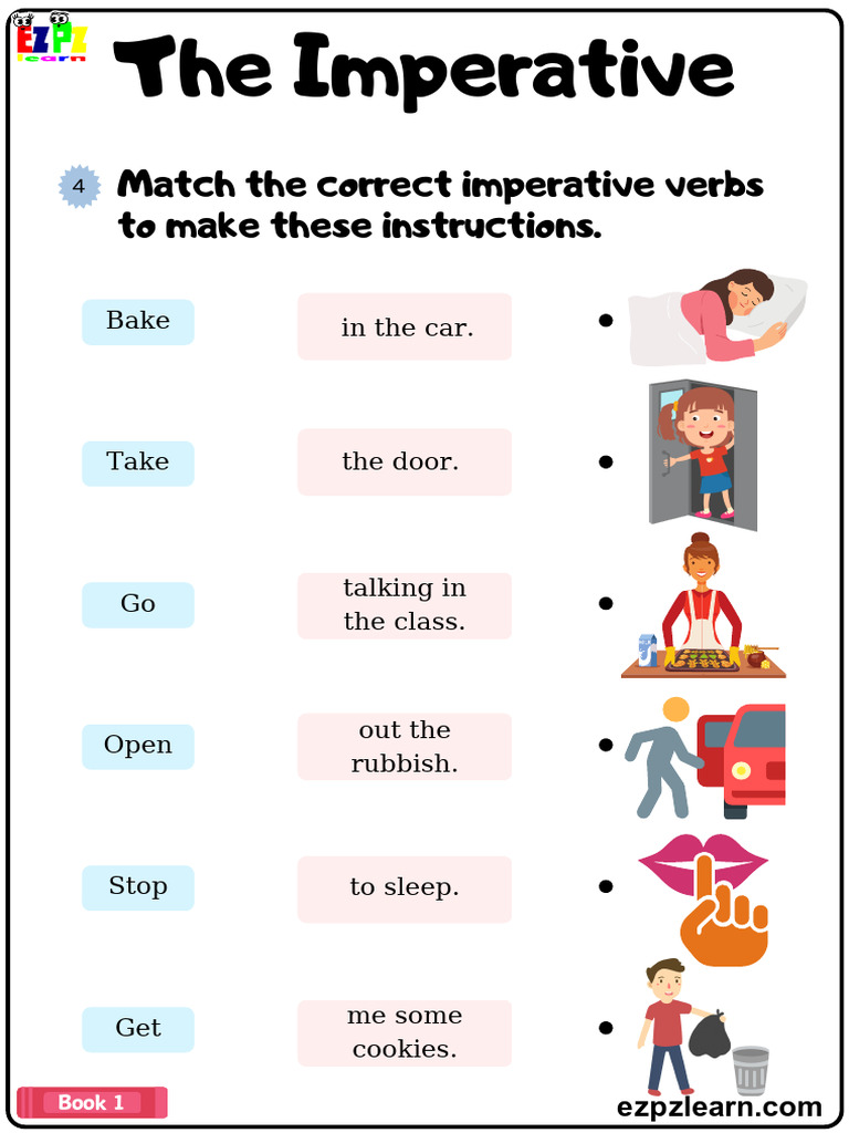 The Imperative Match The Words and Pictures Grammar Worksheet Book 1 | PDF