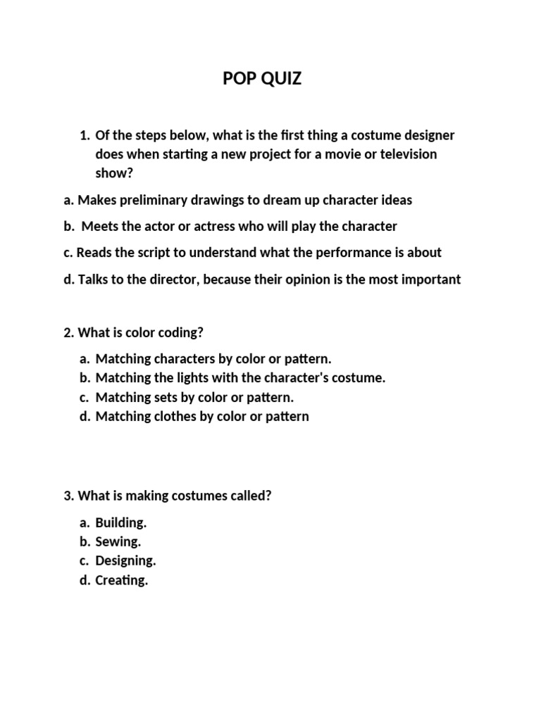 Costume Design Quiz | PDF