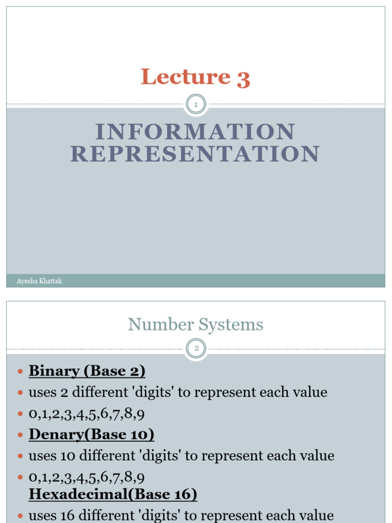 Lecture 3 (Information Representation) | PDF | Data Compression | Digital Technology