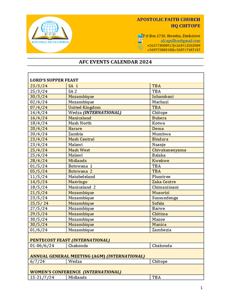 AFC Calender of Events 2024 | PDF