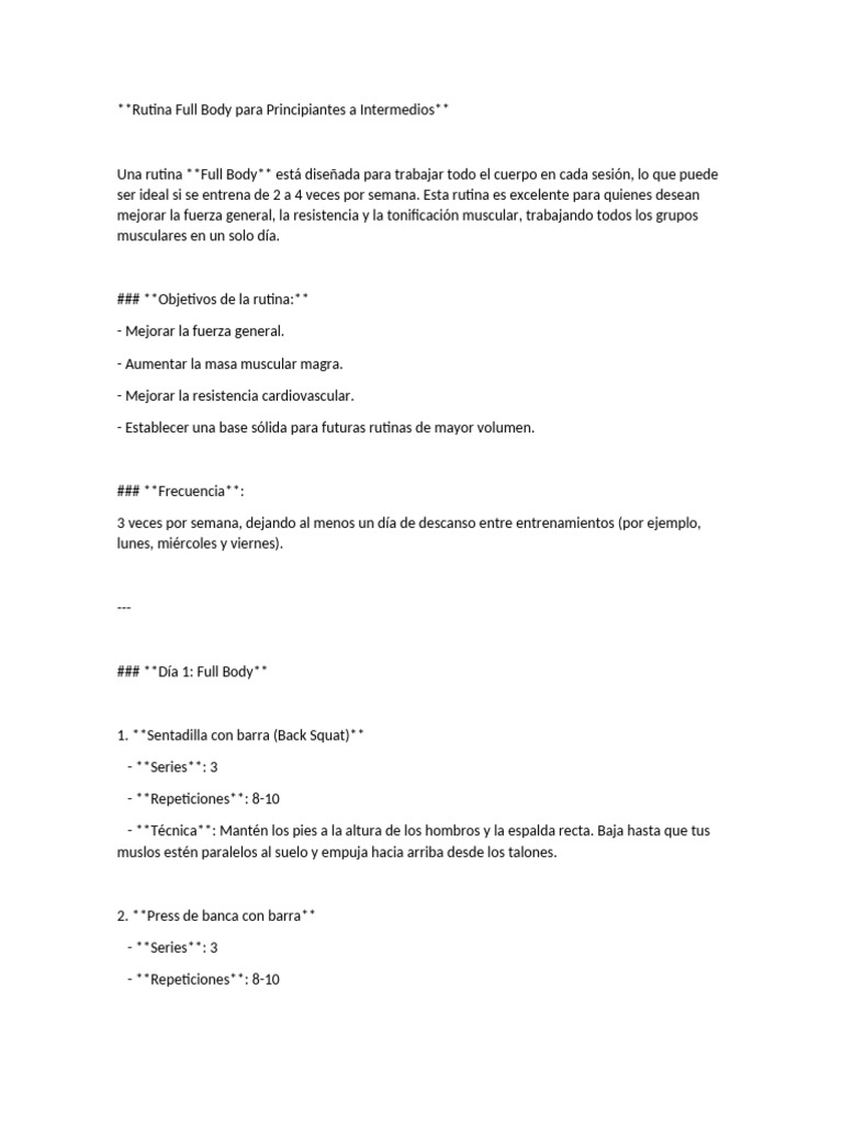 Rutina Full Body para Principiantes A Intermedios | PDF | Entrenamiento ...