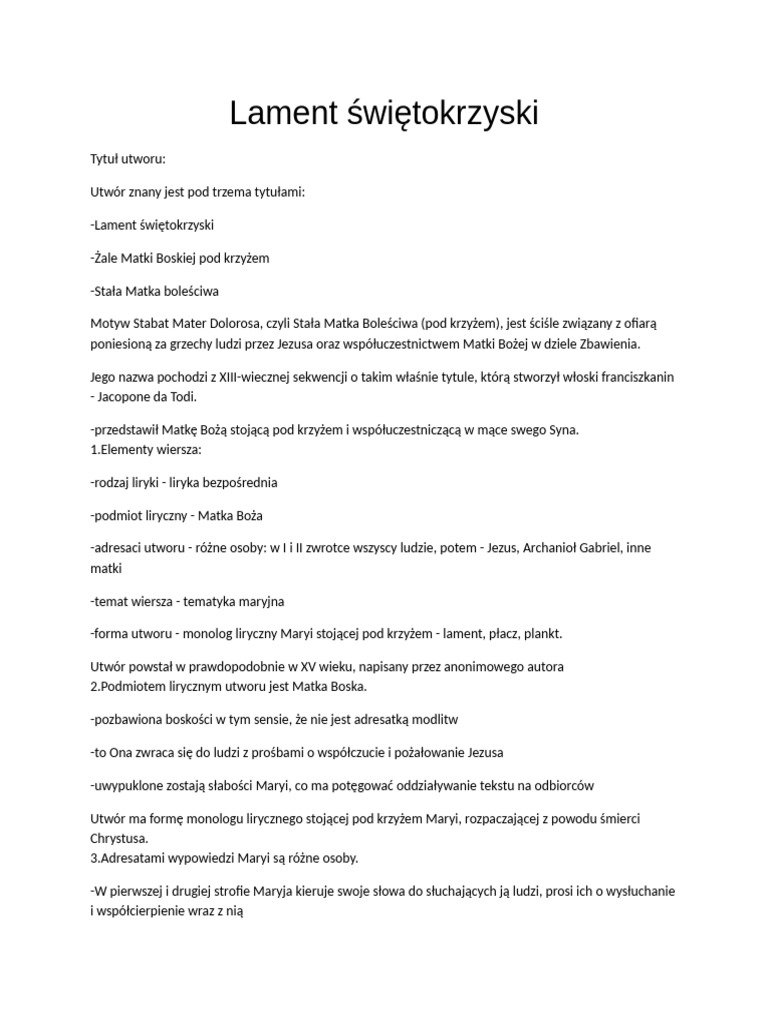 Lament Świętokrzyski | PDF