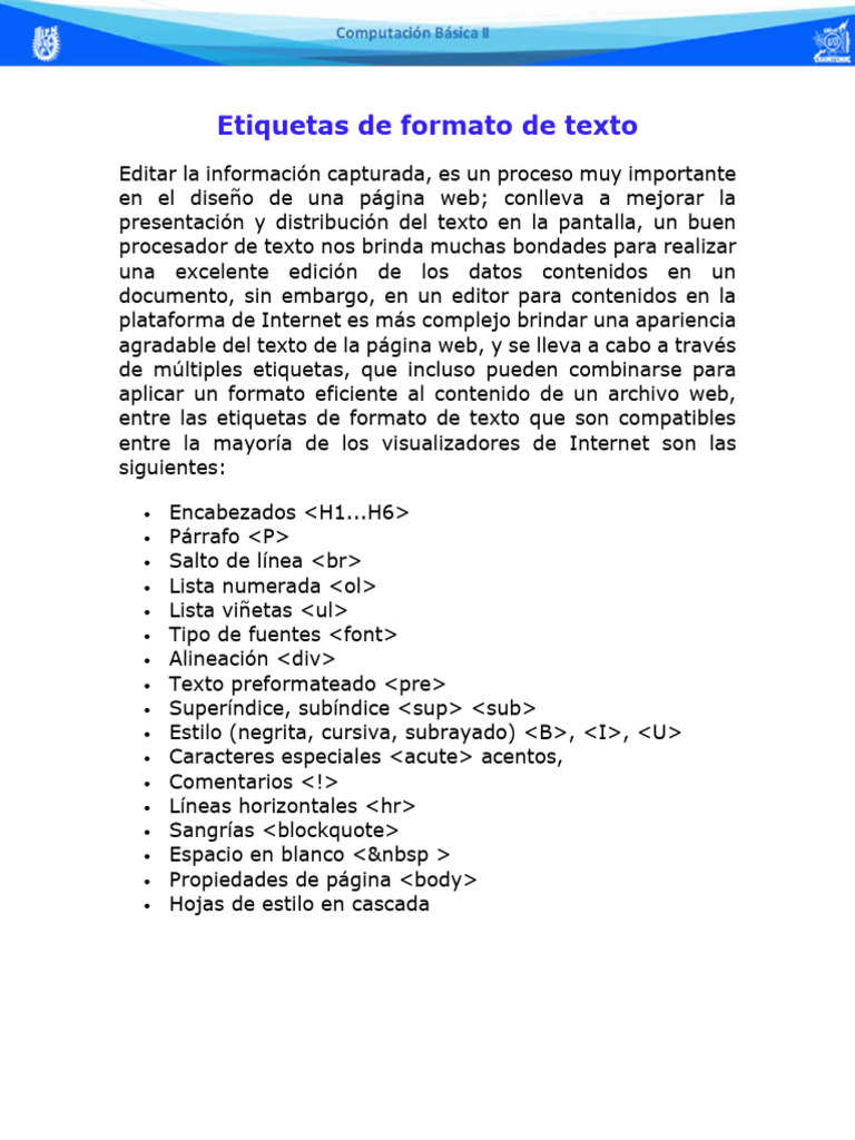 Etiquetas HTML para Formato de Texto | PDF | HTML | Comunicación escrita