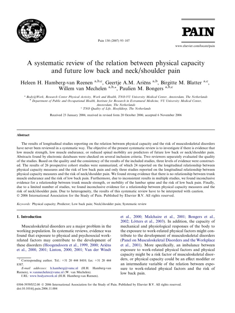 A Systematic Review of The Relation Between Physical Capacity | PDF ...