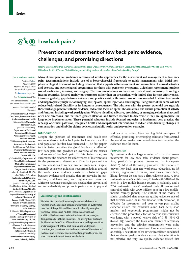 Prevention and Treatment of Low Back Pain | PDF | Low Back Pain | Back Pain