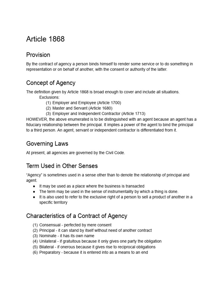 2 Agency Contract of Agency | PDF | Law Of Agency | Legal Liability