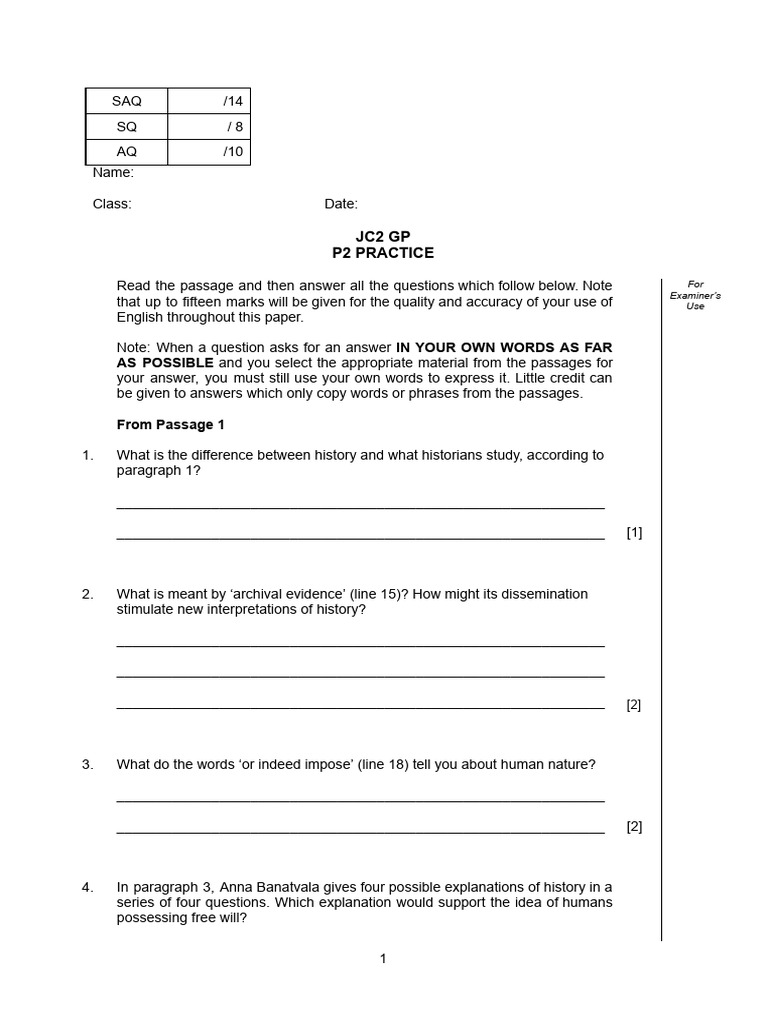 JC2 GP P2 History Exam Practice Questions | PDF