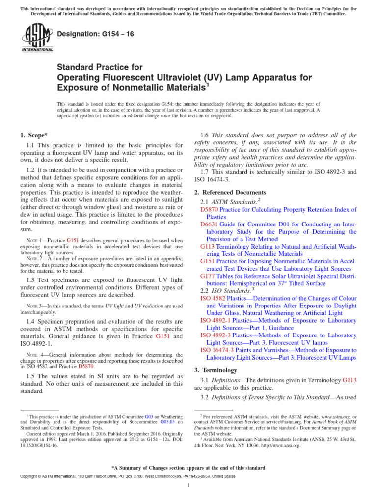 ASTM G154 2016 | PDF | Ultraviolet | Fluorescence