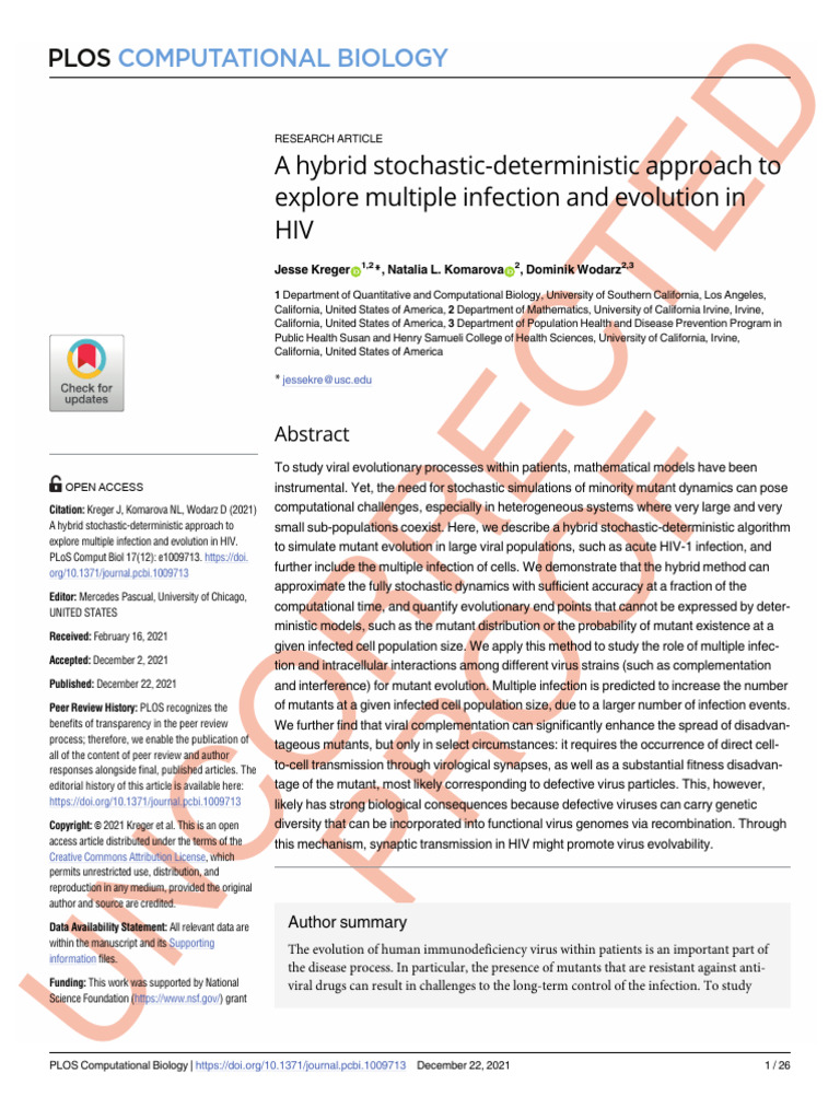 A Hybrid Stochastic Deterministic Approach To Expl Pdf Virus Mutation