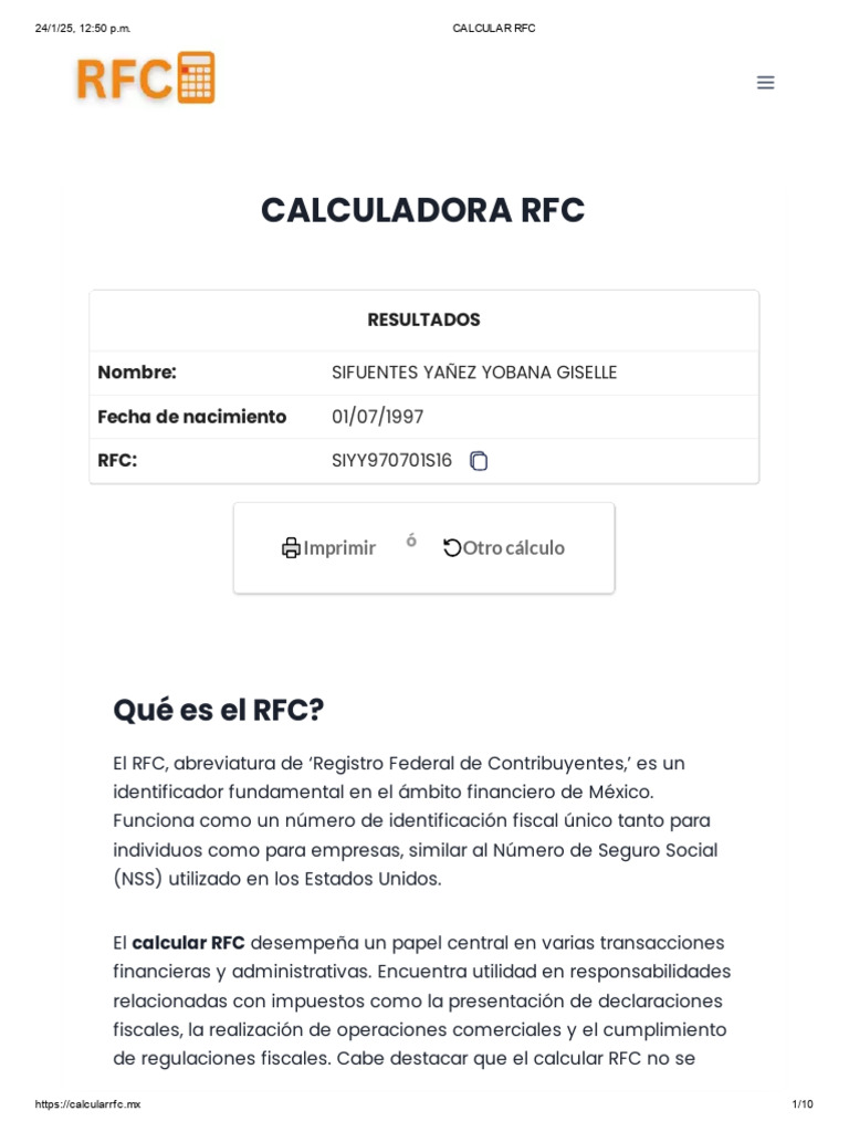 Calculadora de RFC en línea | PDF