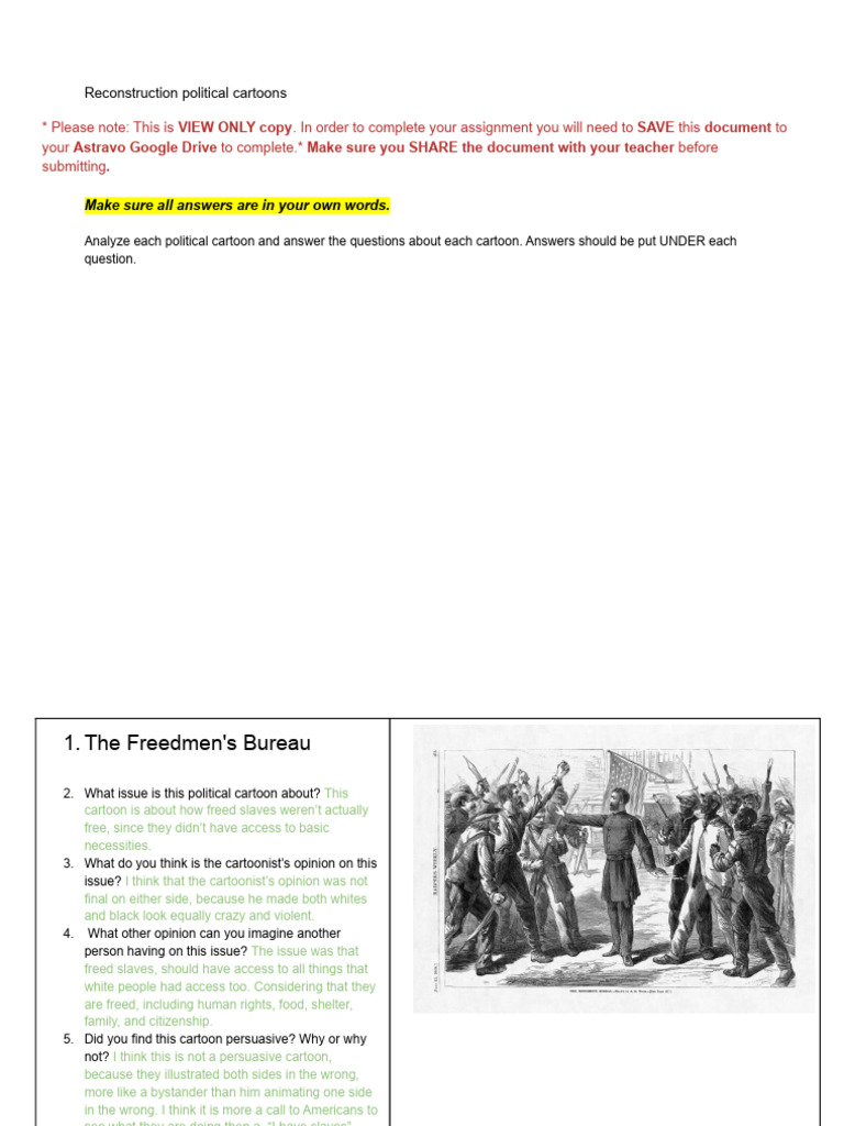 Reconstruction Political Cartoons Assignment PDF | PDF | Cartoon ...