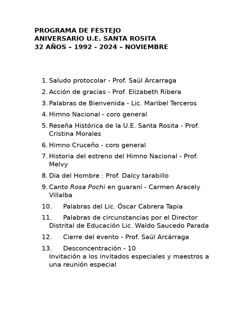 Programa de Festejo | PDF