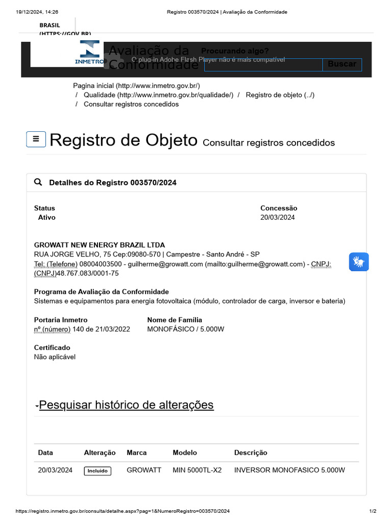 Certificado Do Inmetro - Iin00251 - Growatt Min 5000TL-X2 - 220V ...
