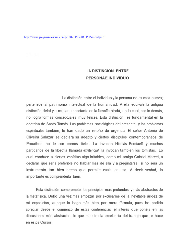 Distinción entre Persona e Individuo | PDF | Tomás de Aquino | Metafísica