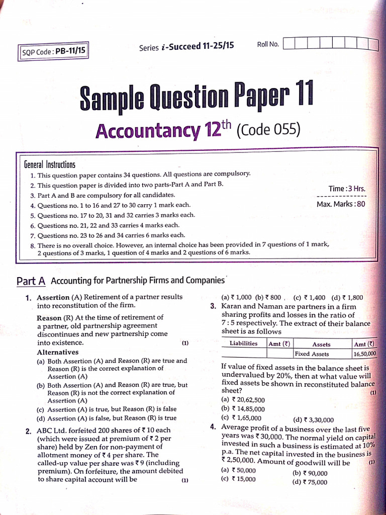 Accountancy Sample Papers (2025) | PDF