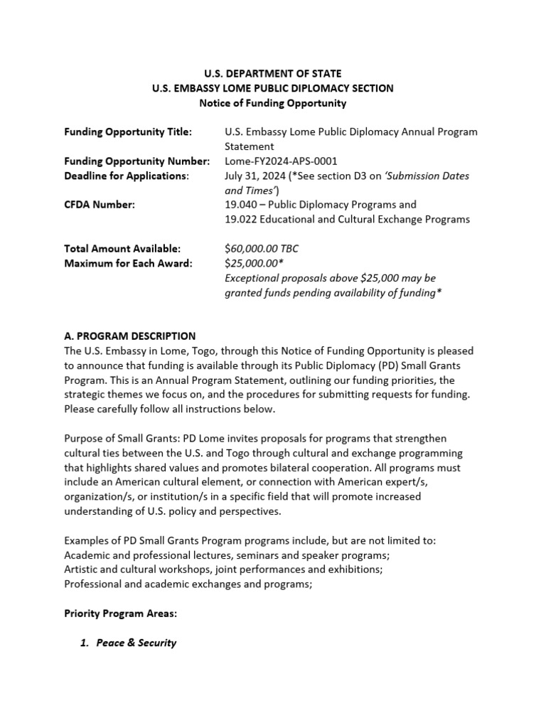 Lome FY24 Annual Program Statement | PDF