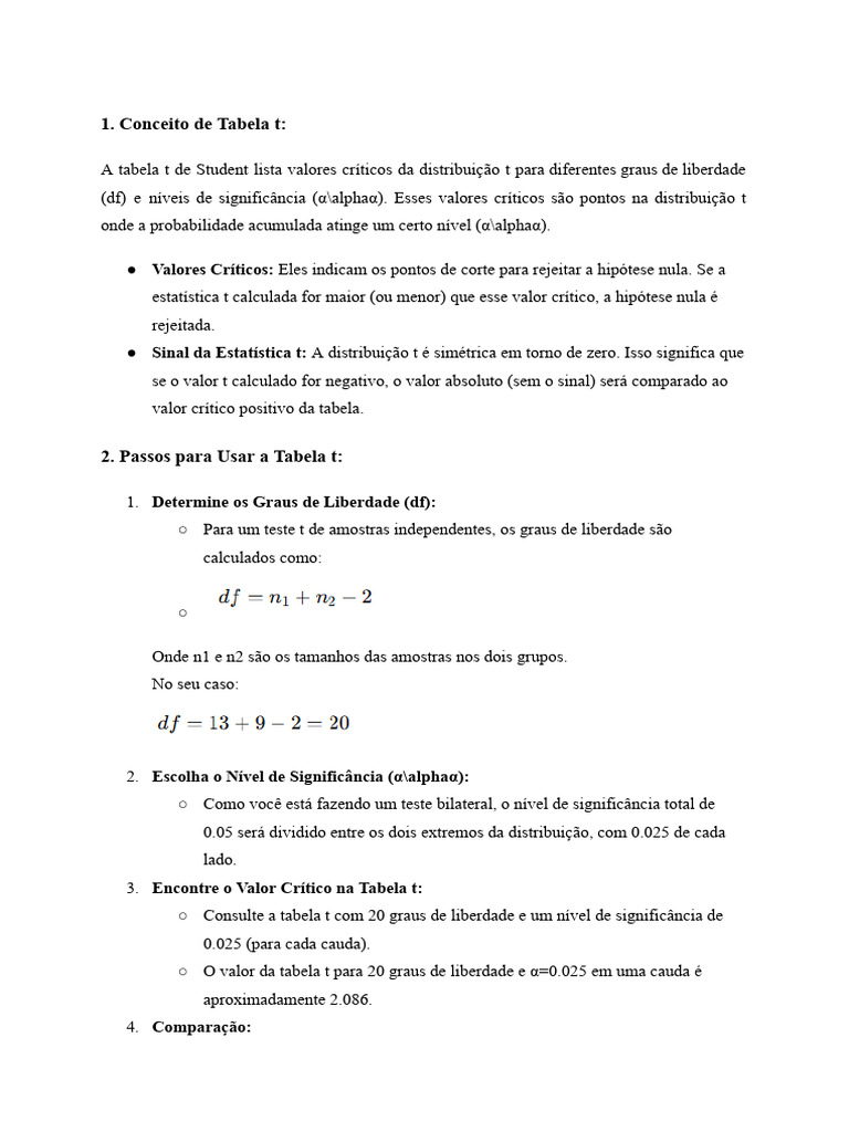 Conceito de Tabela t | PDF | Significado estatístico | Teste T de Student