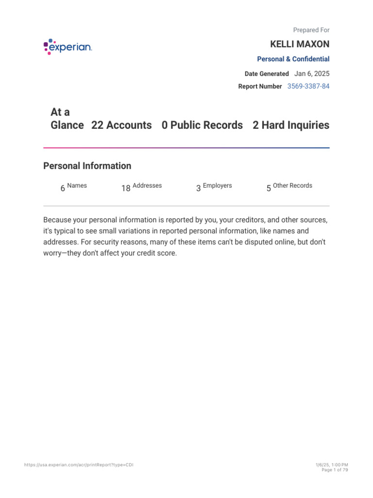 Experian Credit Report Jan 2025 | PDF | Credit | Finance & Money Management