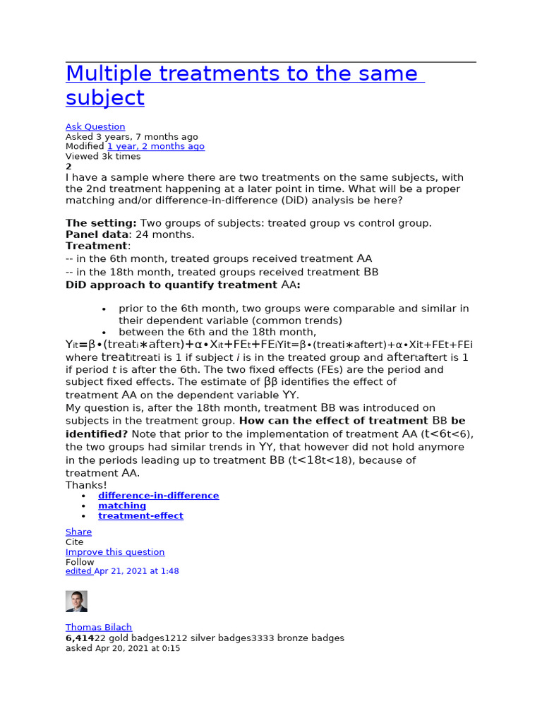 Multiple treatments to the same subject | PDF | Fixed Effects Model ...