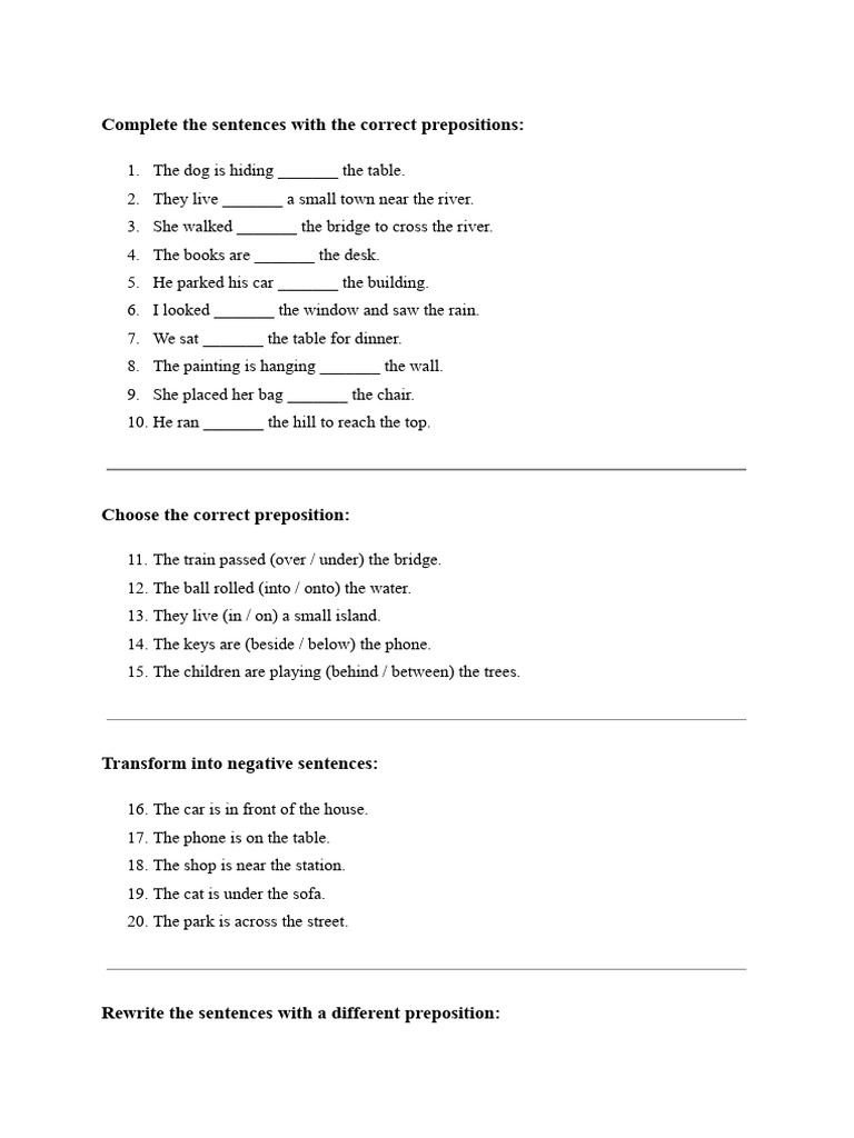 Preposition Exercises and Corrections | PDF