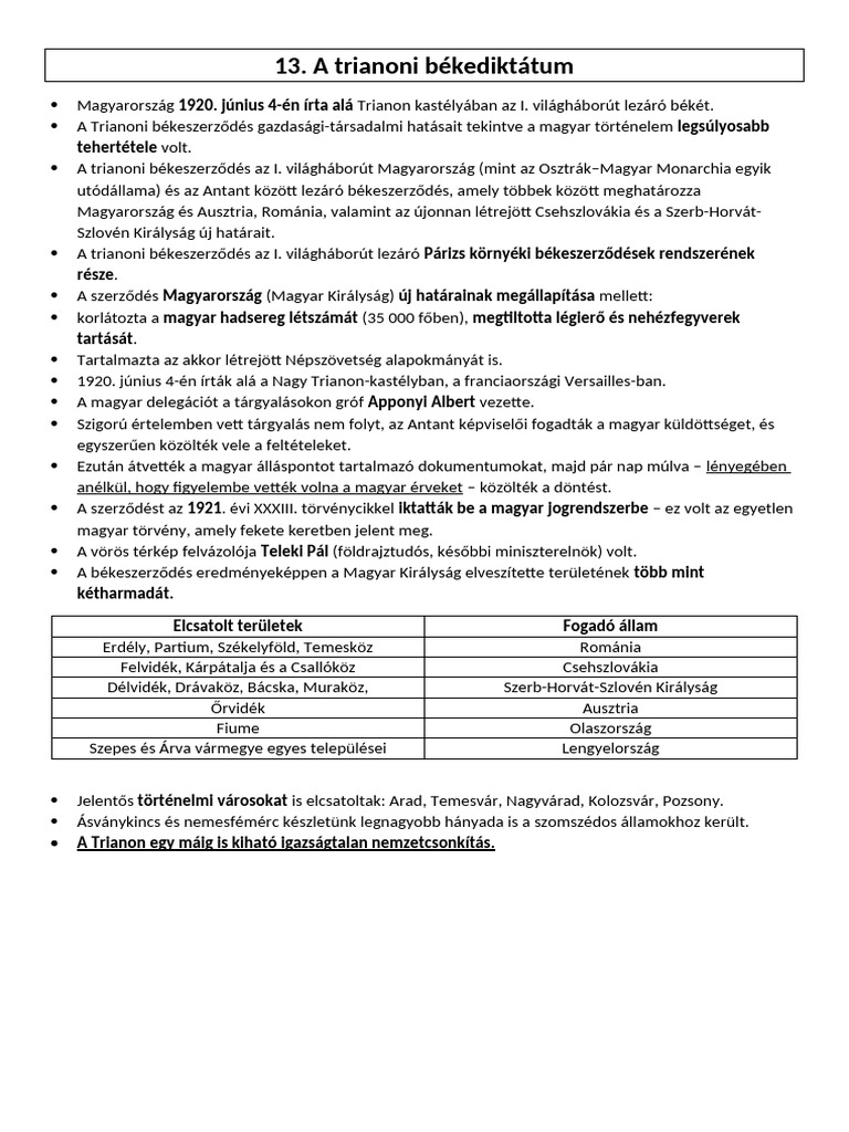 A Trianoni Békediktátum | PDF
