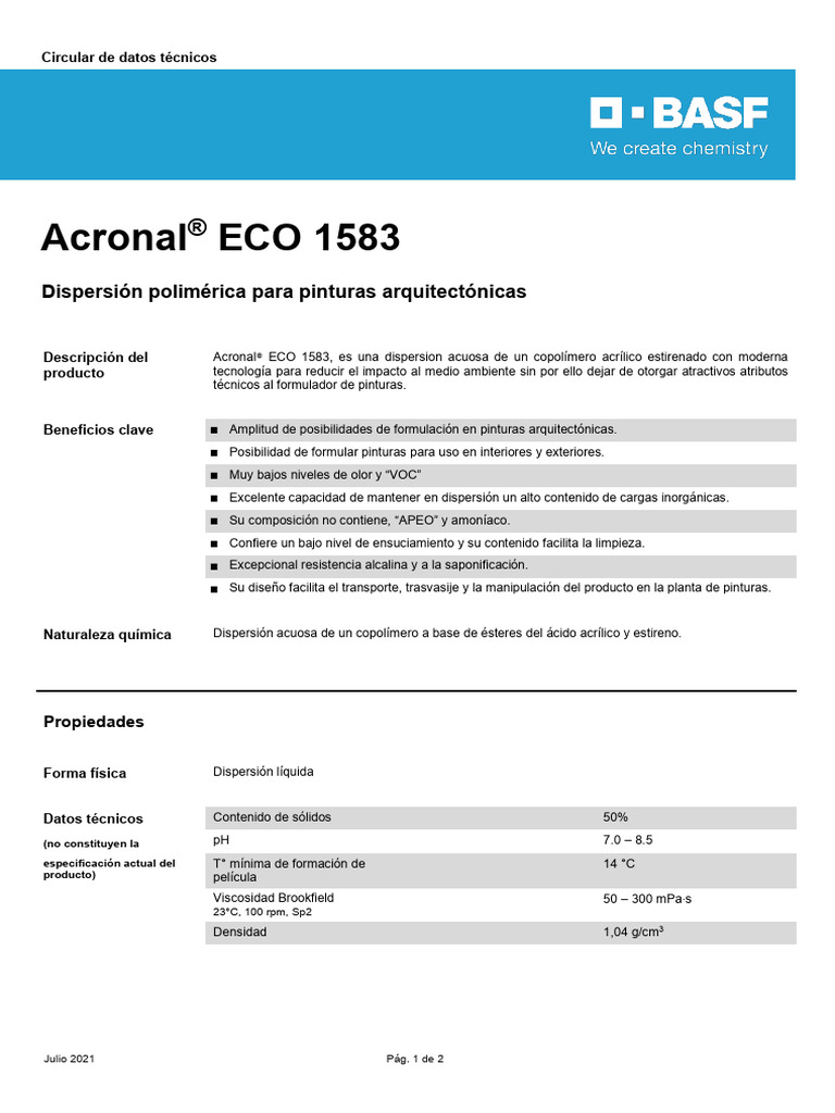 Tds Acronaleco1583 Es | PDF | Pintura acrilica | Materiales