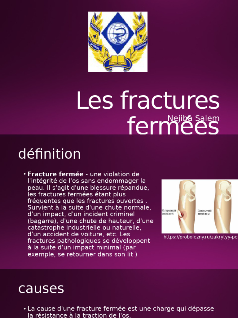Définition et traitement des fractures fermées | PDF | Os | Maladies et ...