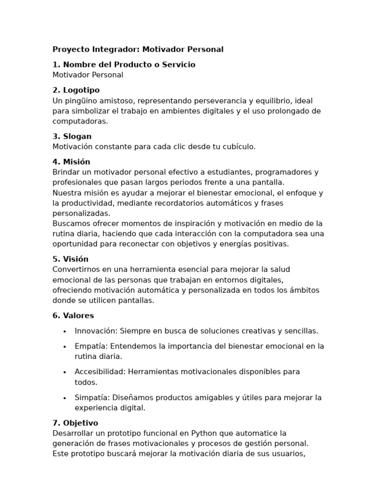Proyecto Integrador | PDF | Motivación | Motivacional