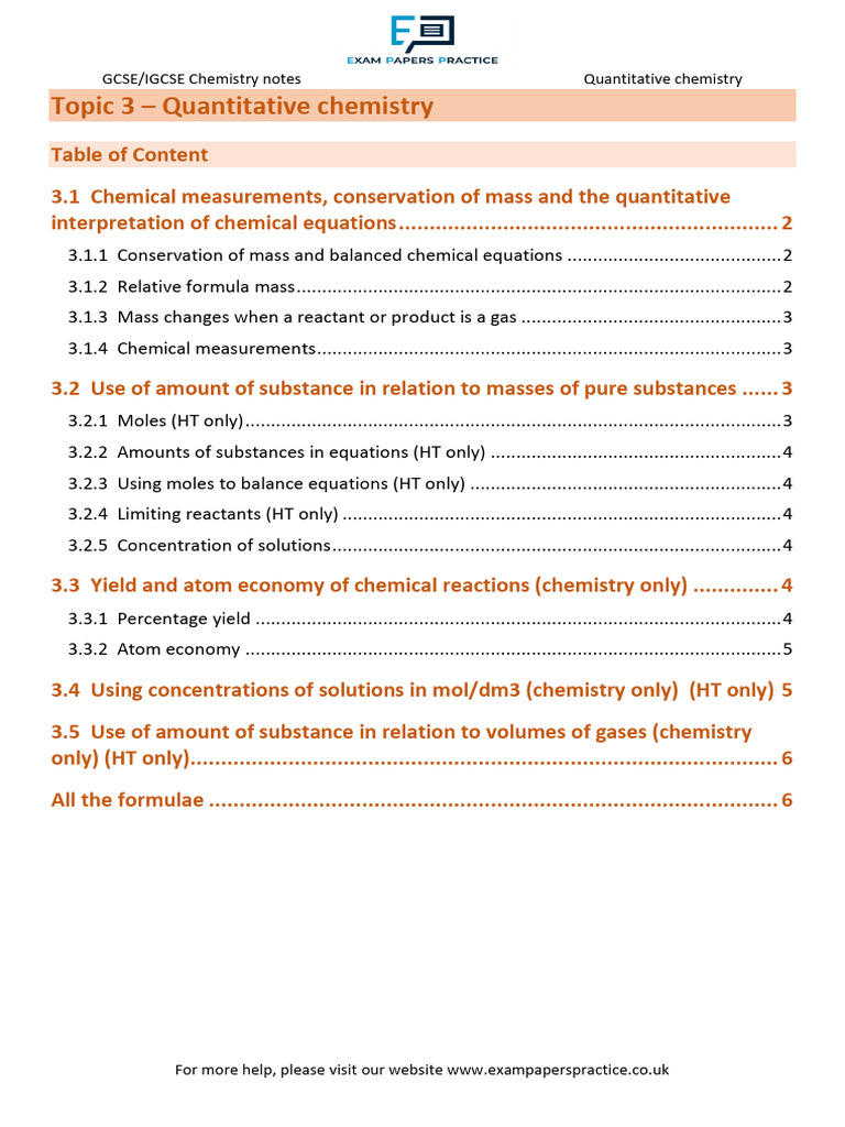 Topic 3 - Quantitative Chemistry | PDF | Mole (Unit) | Chemistry