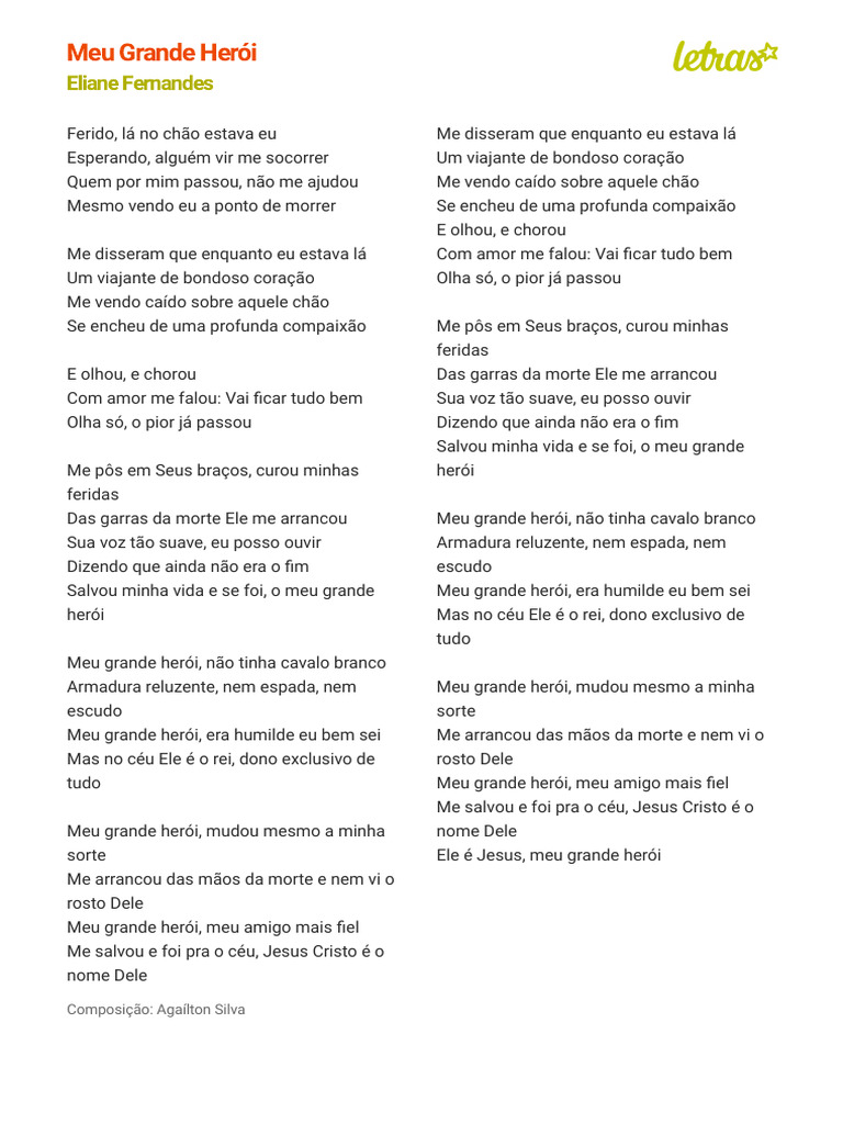 Meu Grande Herói: Letra e Mensagem | PDF