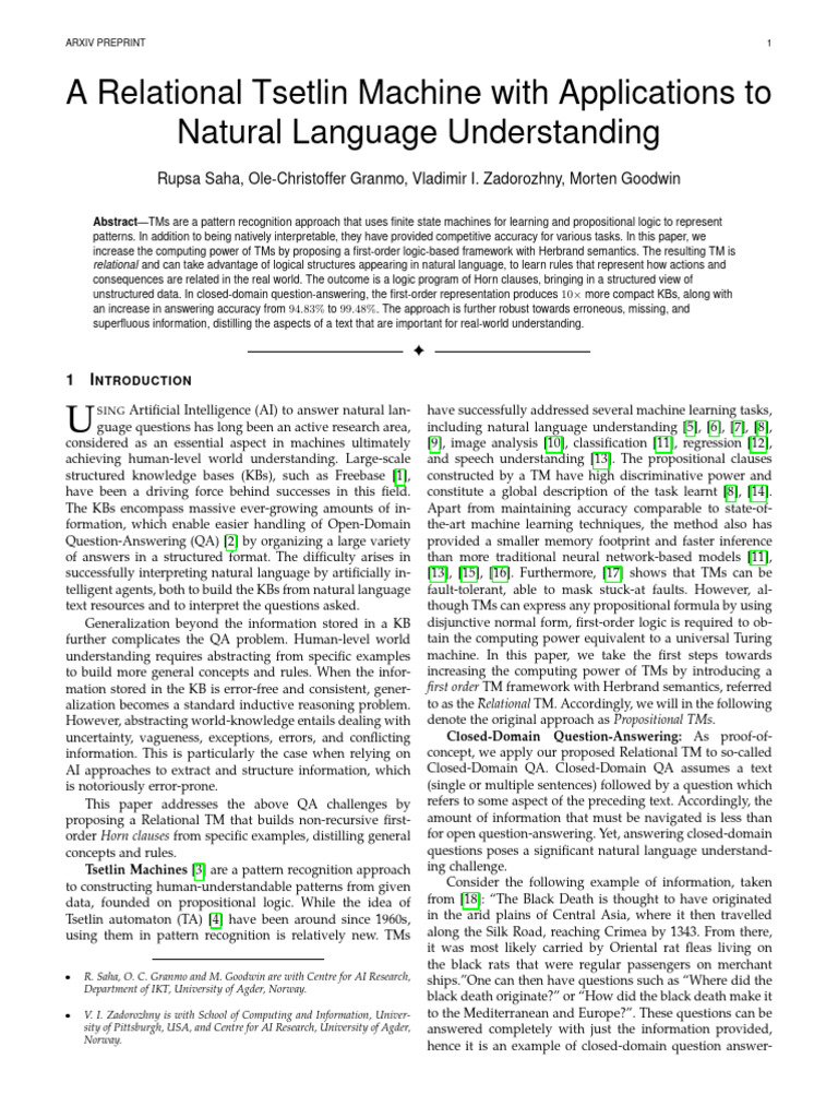 Relational Tsetlin Machine for NLP | PDF | Interpretation (Logic ...