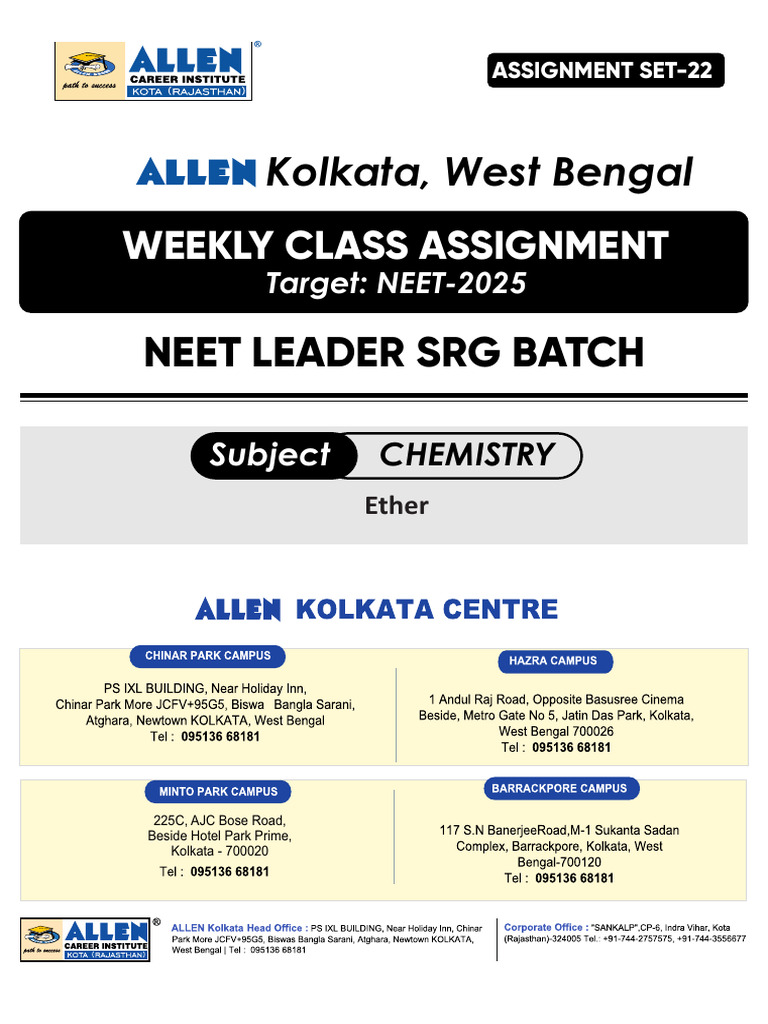 Neet Leader SRG Assignment Chemistry 22 | PDF | Ether | Methyl Group