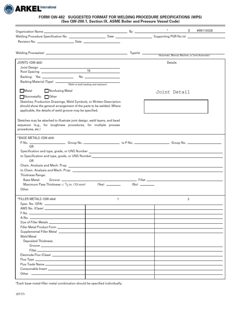 ASME Form QW-482-WWTP WPS - JoelPenlandSigned | PDF | Welding ...