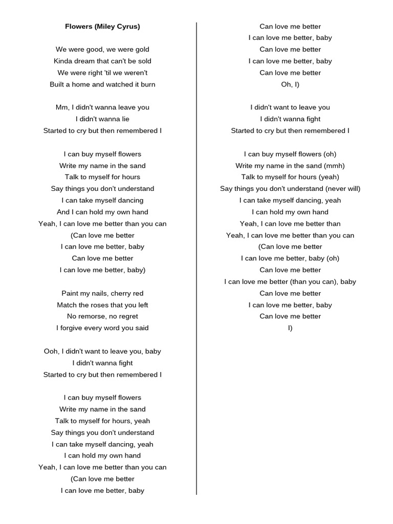 Miley Cyrus - "Flowers" Lyrics Analysis | PDF