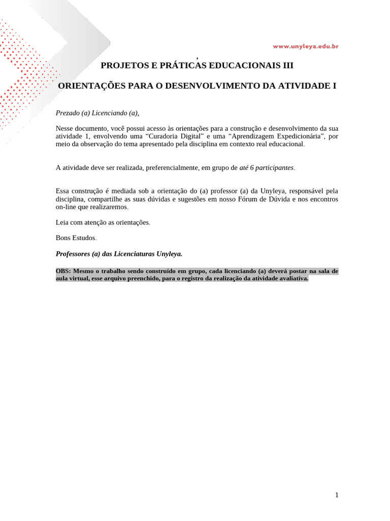 pp3 ativ 1 | PDF | Pedagogia | Aprendizado