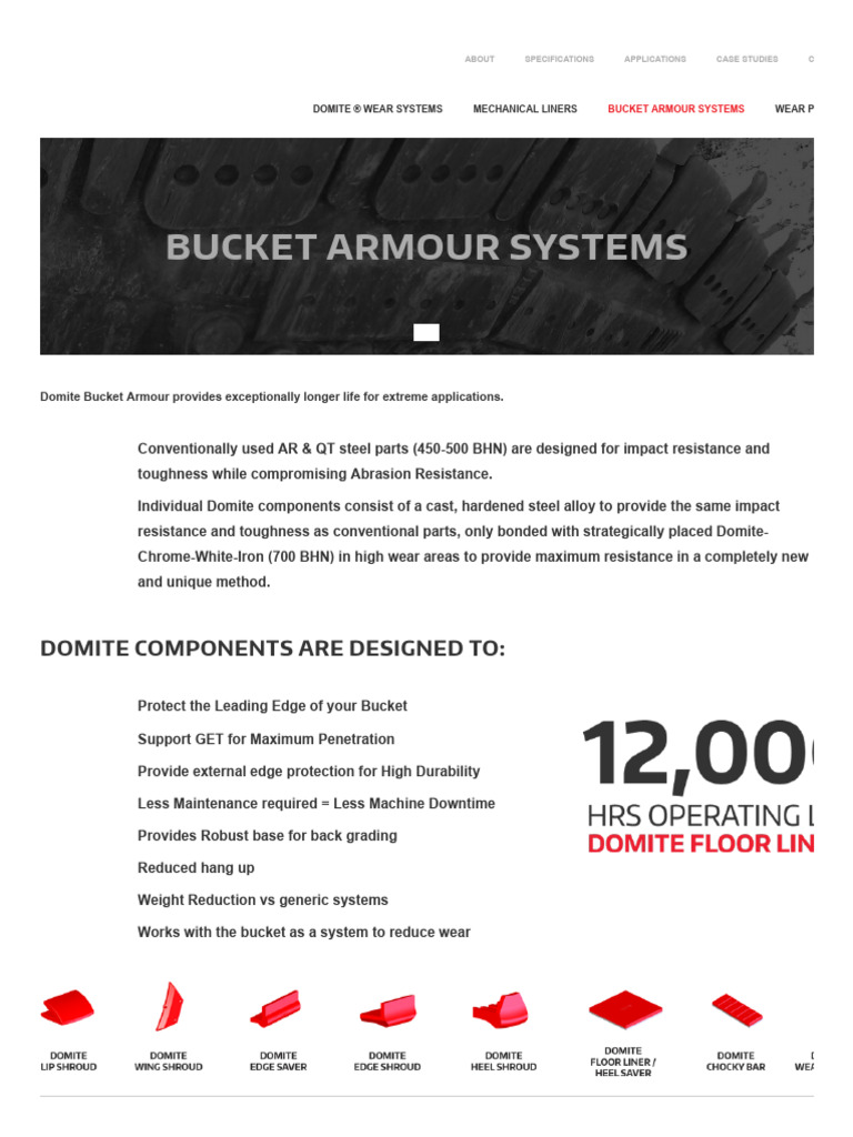 Bucket Armour Systems - DOMITE Wear Technology Inc | PDF | Wear | Steel