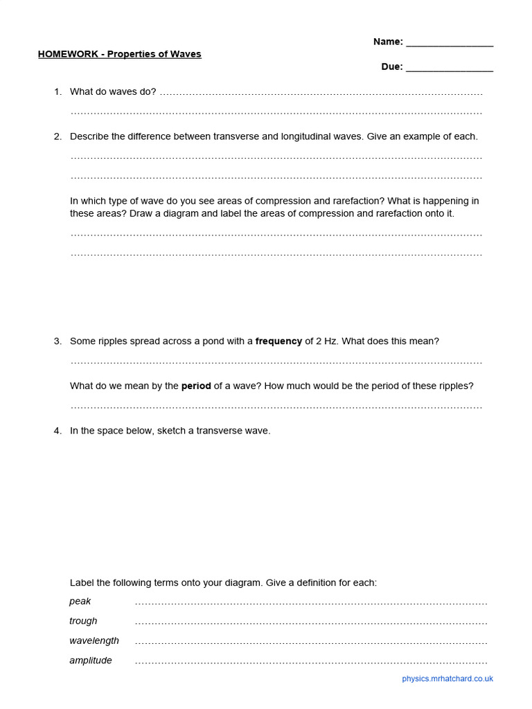 401h Properties of Waves HW | PDF