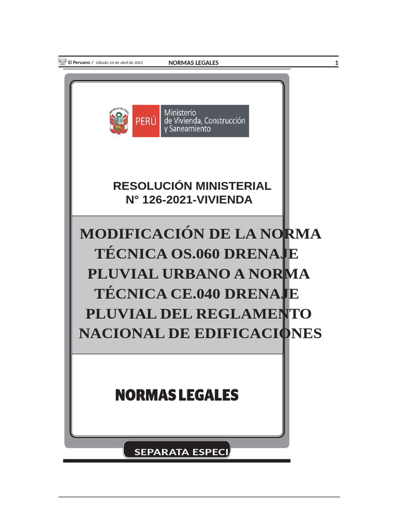 Ce.040 Drenaje Pluvial - RM 126-2021-Vivienda | PDF
