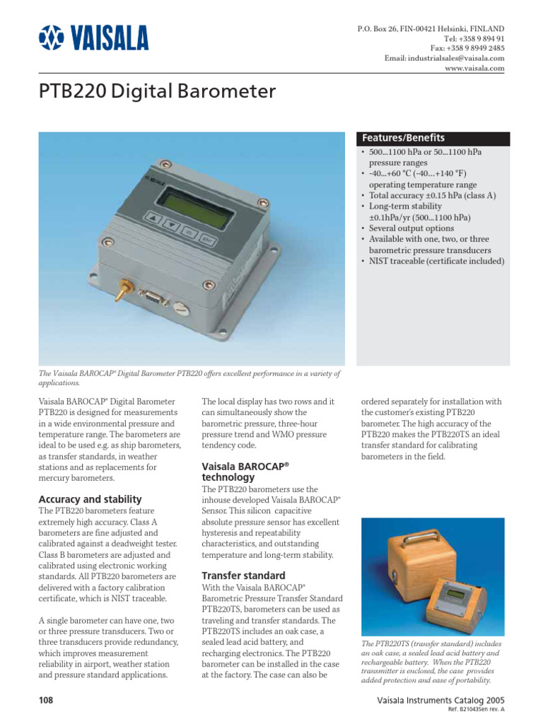 Vaisala PTB220 Barometer | PDF | Pascal (Unit) | Calibration