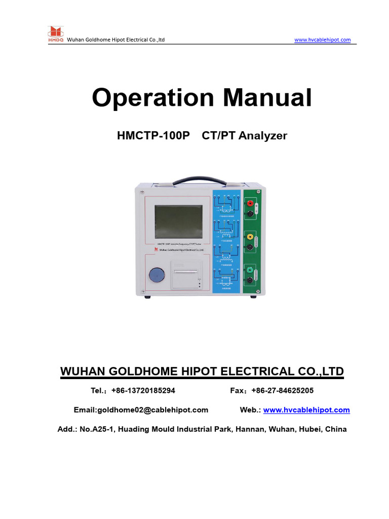 Operation Manual - HMCTP-100P CTPT Analyzer | PDF | Transformer | Electric Power