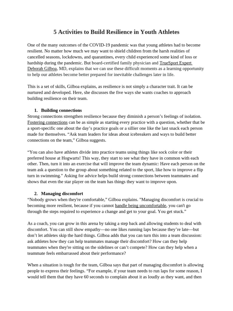 5 Activities To Build Resilience in Youth Athletes | PDF ...