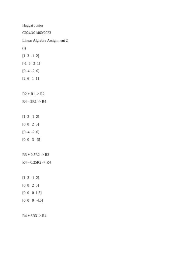 Linear Algebra Assignment Solutions | PDF